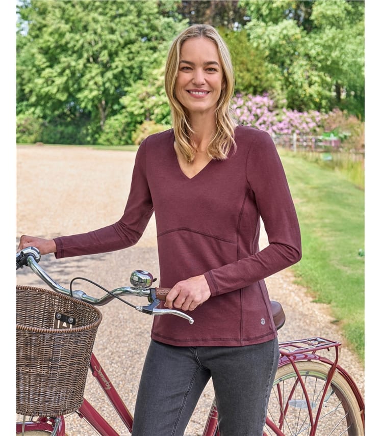 Rosewood | Trek Double Front V Neck Base Layer | WoolOvers US