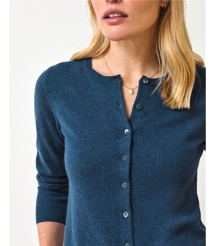 Ink | Cashmere Crew Neck Cardigan | WoolOvers UK