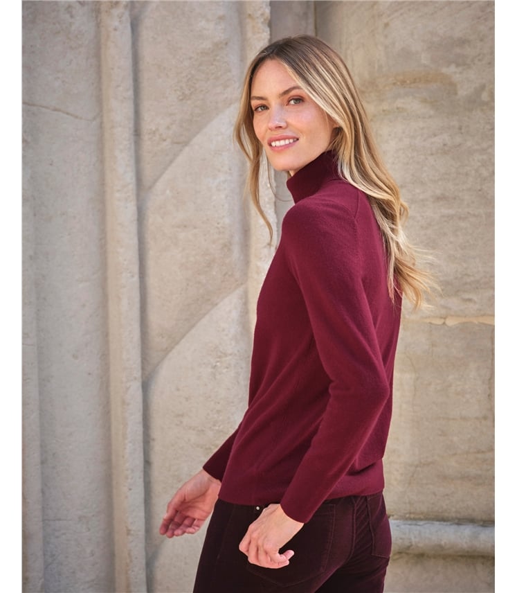 Berry Red | Womens Cashmere Polo Neck Sweater | WoolOvers UK