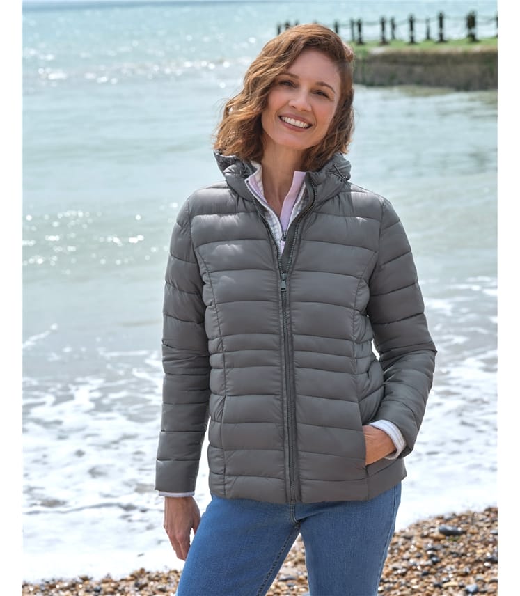 Pewter | Suffolk Hooded Puffer Jacket | WoolOvers US