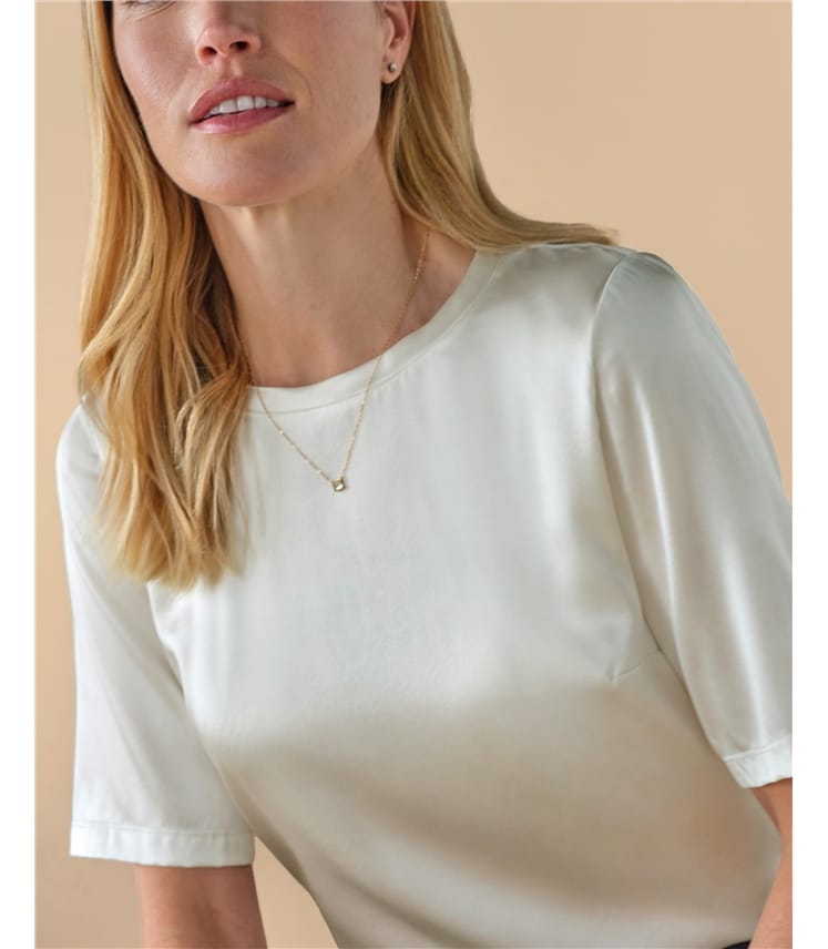 Ivory | Silk Front T Shirt | WoolOvers US