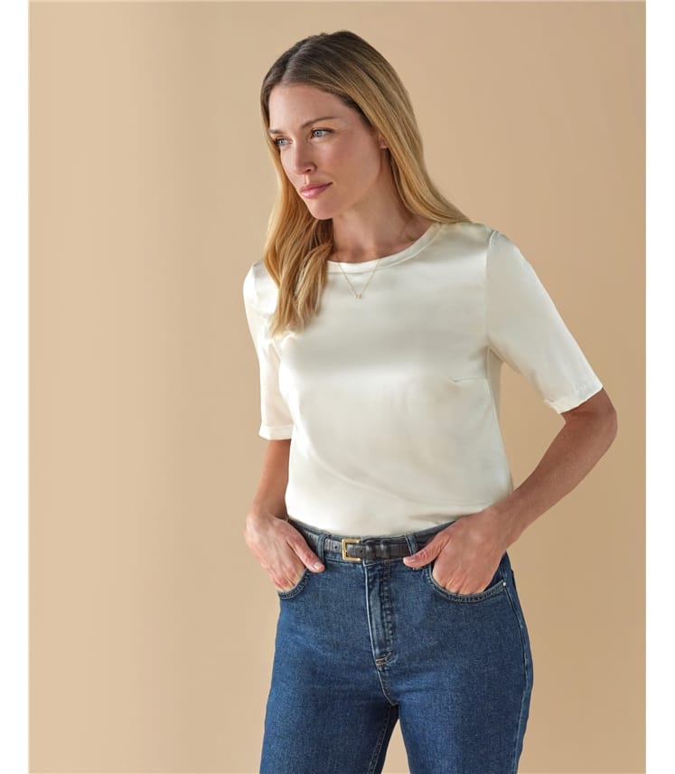 Ivory | Silk Front T Shirt | WoolOvers US