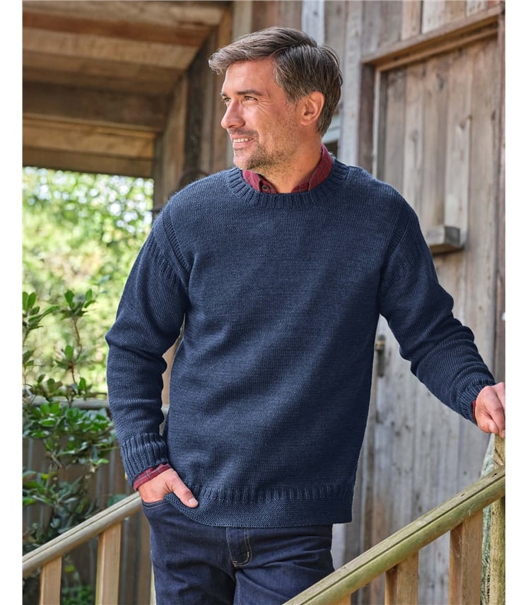 Denim Marl | 100% Pure Wool Knitted Guernsey Jumper | WoolOvers AU