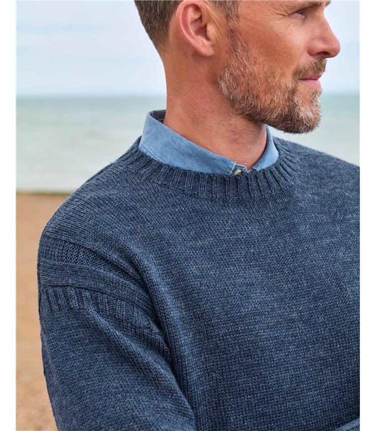 Denim Marl | 100% Pure Wool Knitted Guernsey Jumper | WoolOvers AU