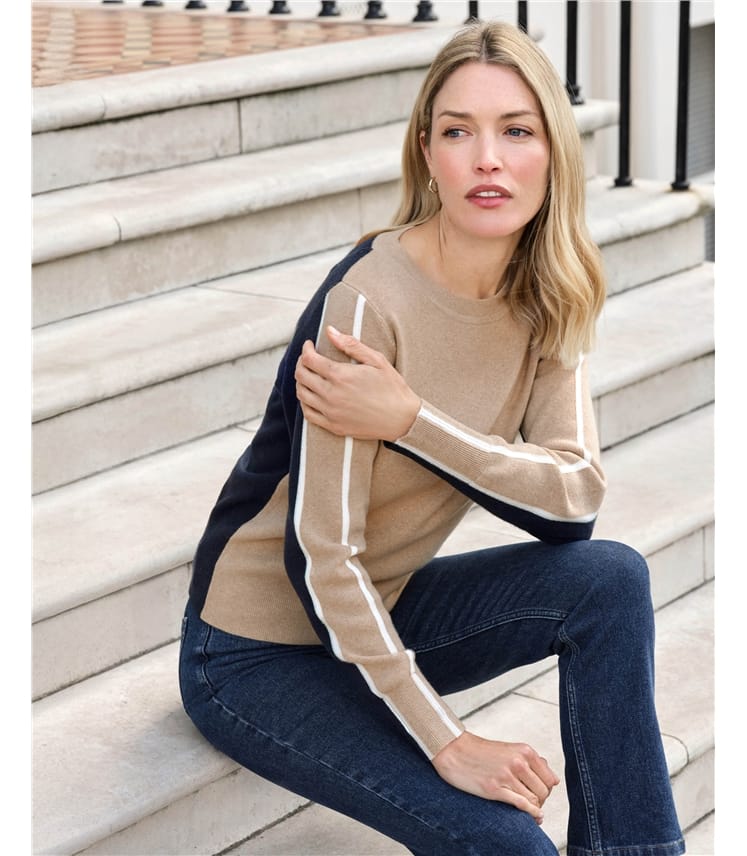 Camel Multi | Wool Blend Tipped Sweater | WoolOvers UK