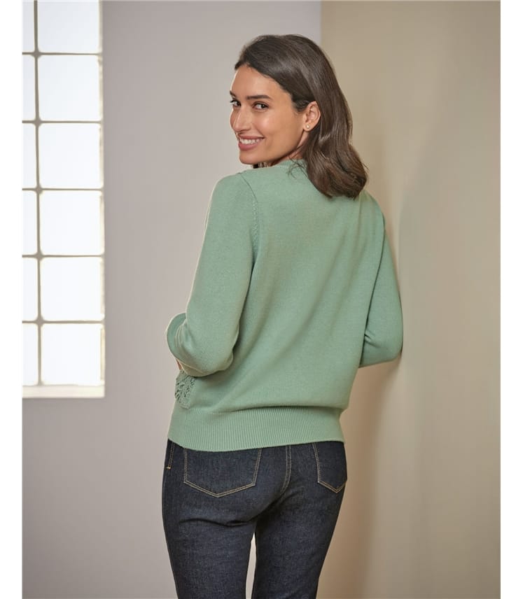 Soft Green | Wool Blend Lace Zip Cardigan | WoolOvers US