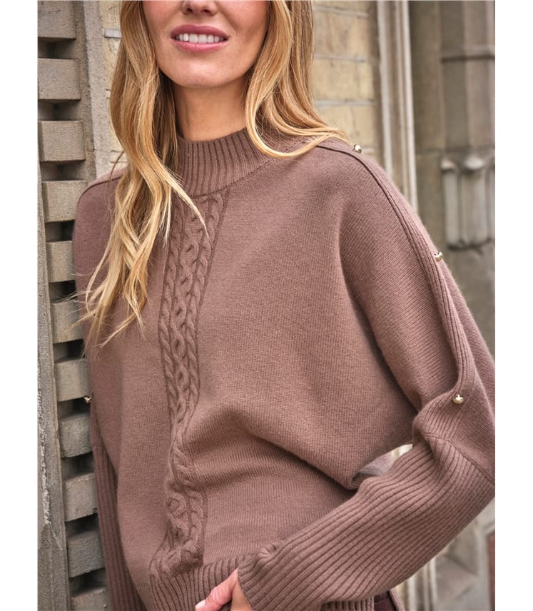 Heathered Mocha | Cashmere Wool Button Sleeve Sweater | WoolOvers US