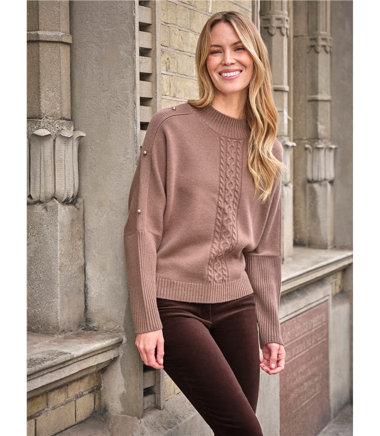 Heathered Mocha | Cashmere Wool Button Sleeve Sweater | WoolOvers US