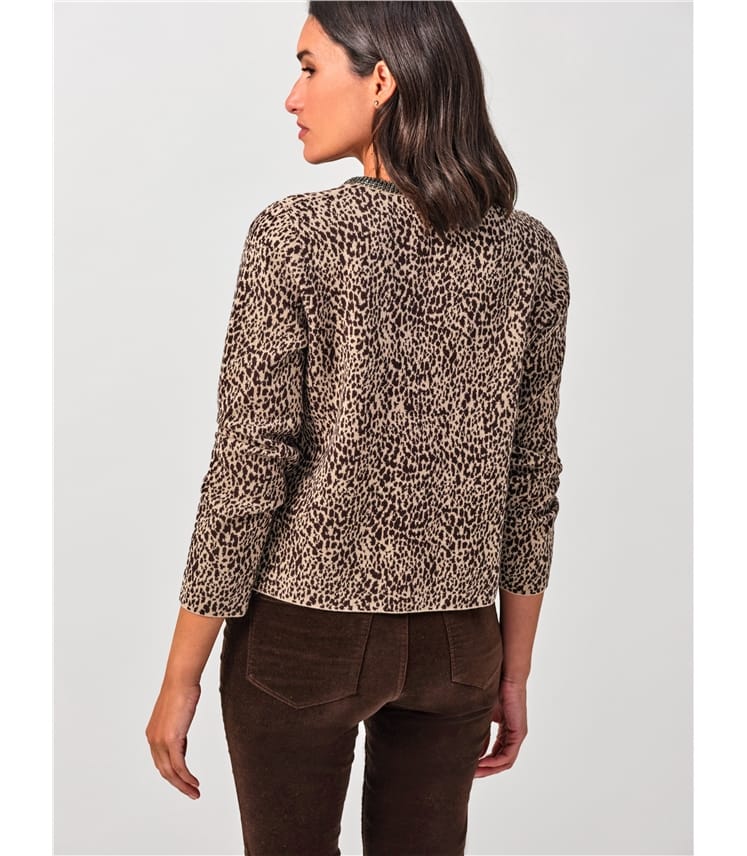 Mocha/Neutral | Animal Knitted Jacket With Trim | WoolOvers US