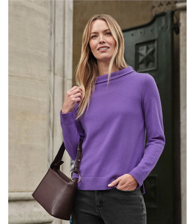 Deep Violet | Cashmere Bardot Neck Sweater | WoolOvers US