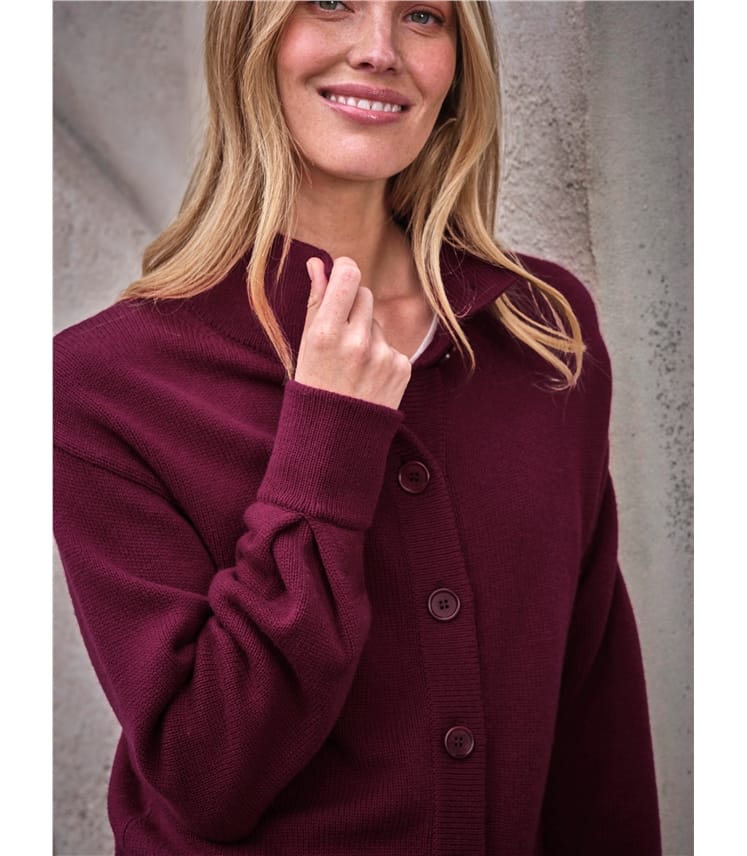 Merlot | Wool Cashmere Funnel Neck Cardigan | WoolOvers US