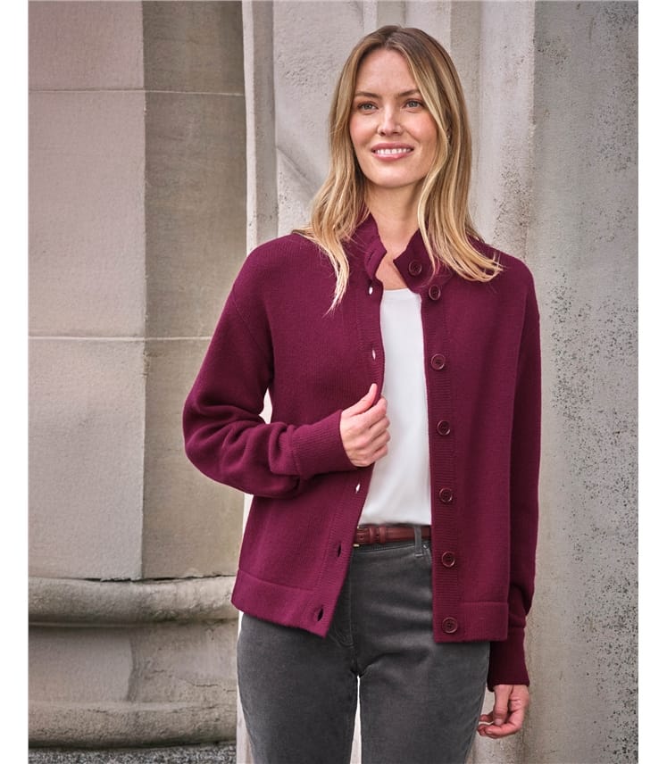 Merlot | Wool Cashmere Funnel Neck Cardigan | WoolOvers US