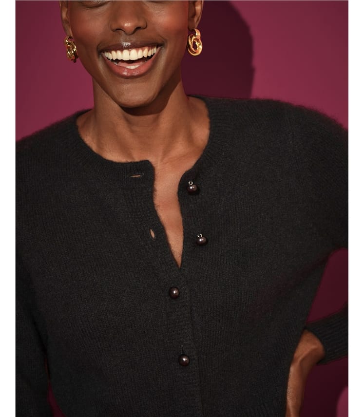 Black | Fluffy Pearl Button Cardi | WoolOvers UK