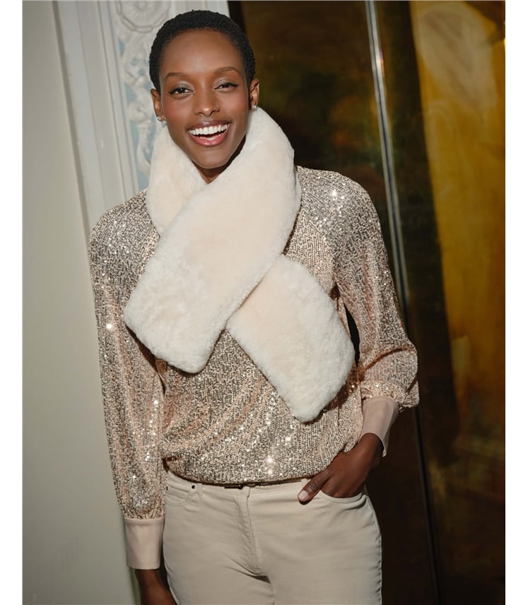 Winter White | Silk Lined Shearling Scarf | WoolOvers UK