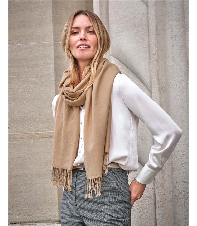 Camel | Super Soft Cashmere Blend Pashmina | WoolOvers UK