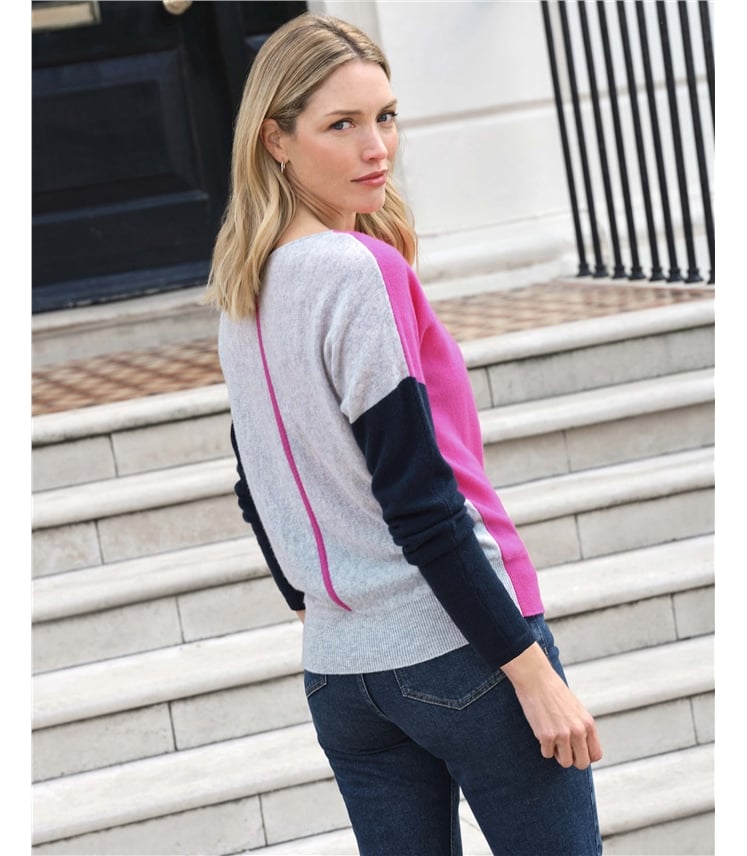 Raspberry Rose Multi | Gassato Cashmere Color Block Sweater | WoolOvers US