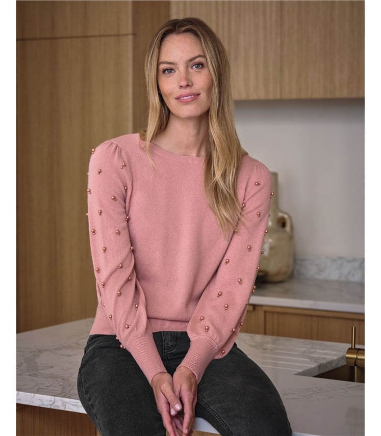 Dusky Pink | Cashmere Blend Pearl Jumper | WoolOvers UK