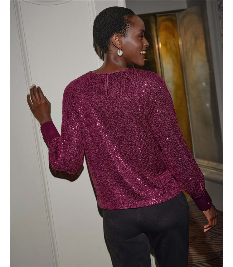 Berry | Sequin Balloon Sleeve Top | WoolOvers US