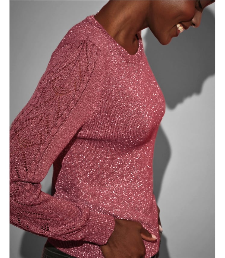 Soft Berry | Metallic Cable Sweater | WoolOvers US