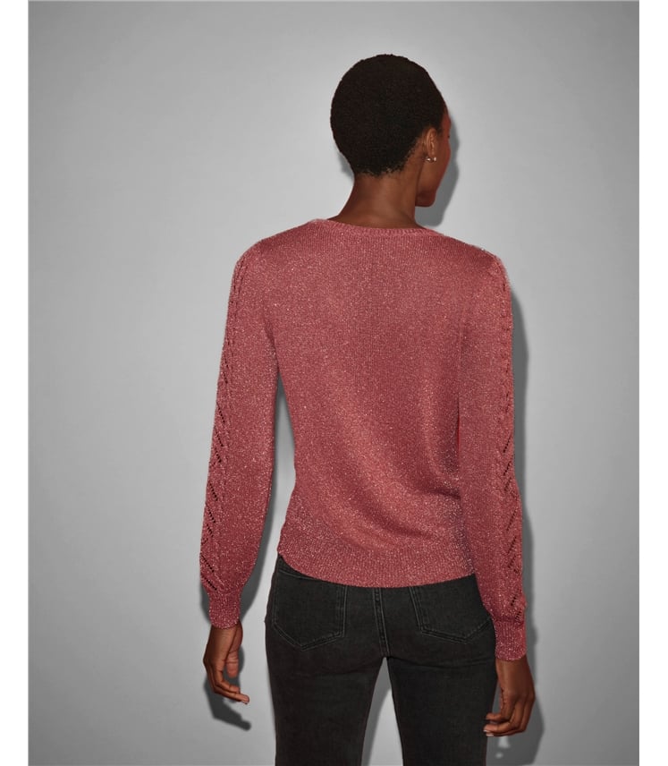 Soft Berry | Metallic Cable Sweater | WoolOvers US