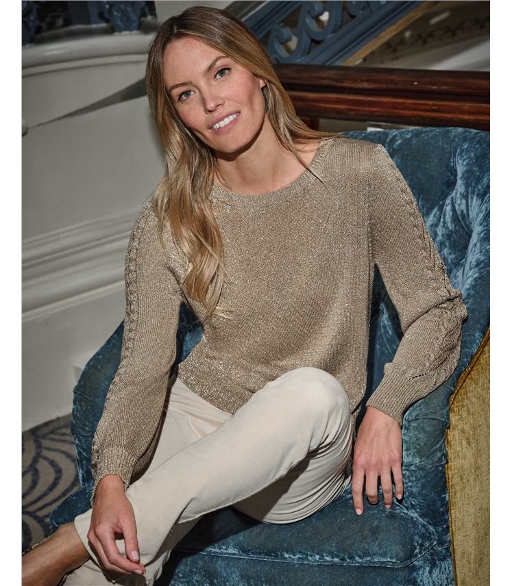 Neutral Silver | Metallic Cable Sweater | WoolOvers US