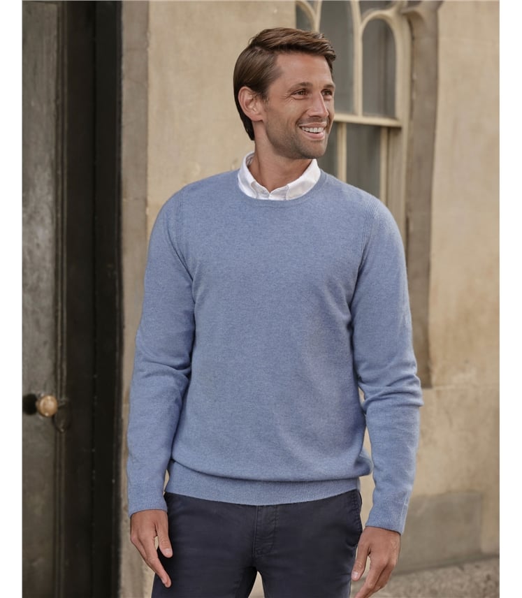 Chambray Blue | Mens Cashmere Crew Sweater | WoolOvers UK