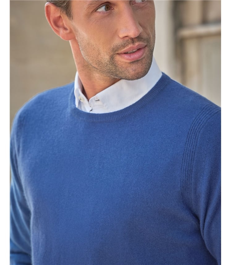 Petrol Blue | Mens Cashmere Crew Sweater | WoolOvers US