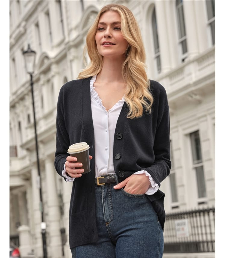 Anthracite Black | Pure Cashmere Boyfriend Cardigan | WoolOvers UK