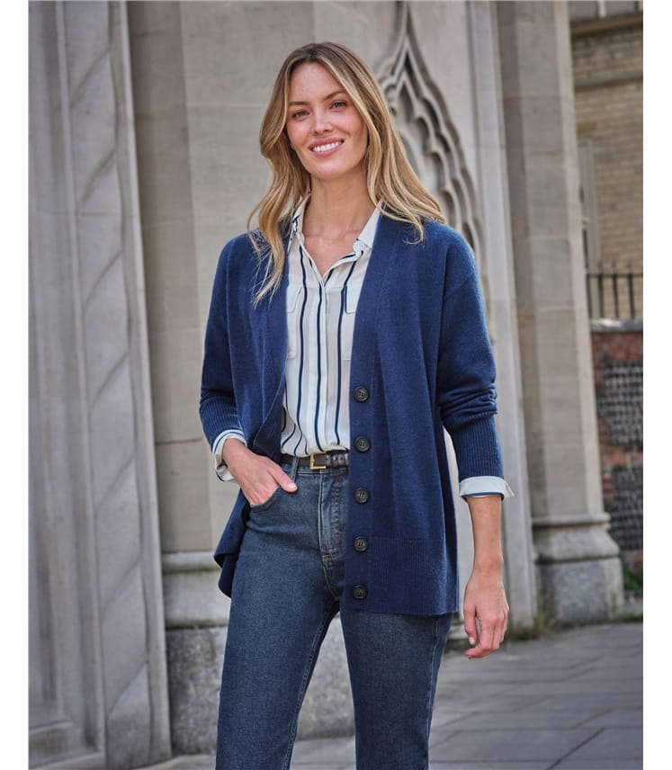 Indigo Marl | Pure Cashmere Boyfriend Cardigan | WoolOvers UK