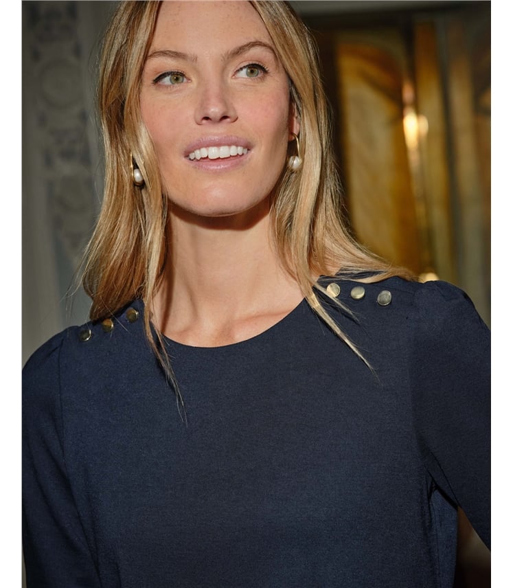 Ink | Plain Button Shoulder Top | WoolOvers US
