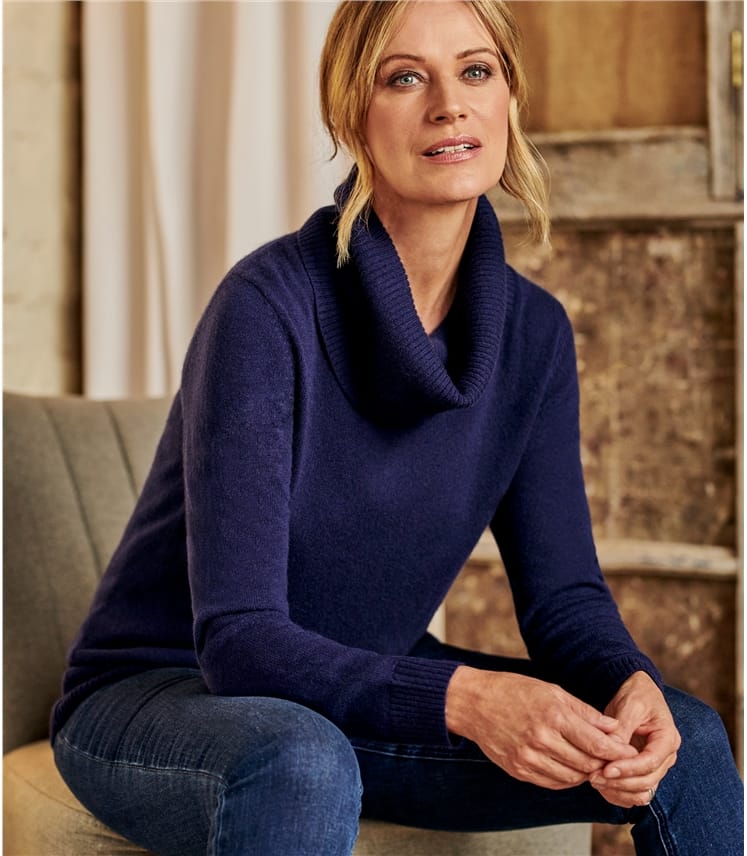 Glass Grey | Pure Cashmere Cowl Neck Sweater | WoolOvers US