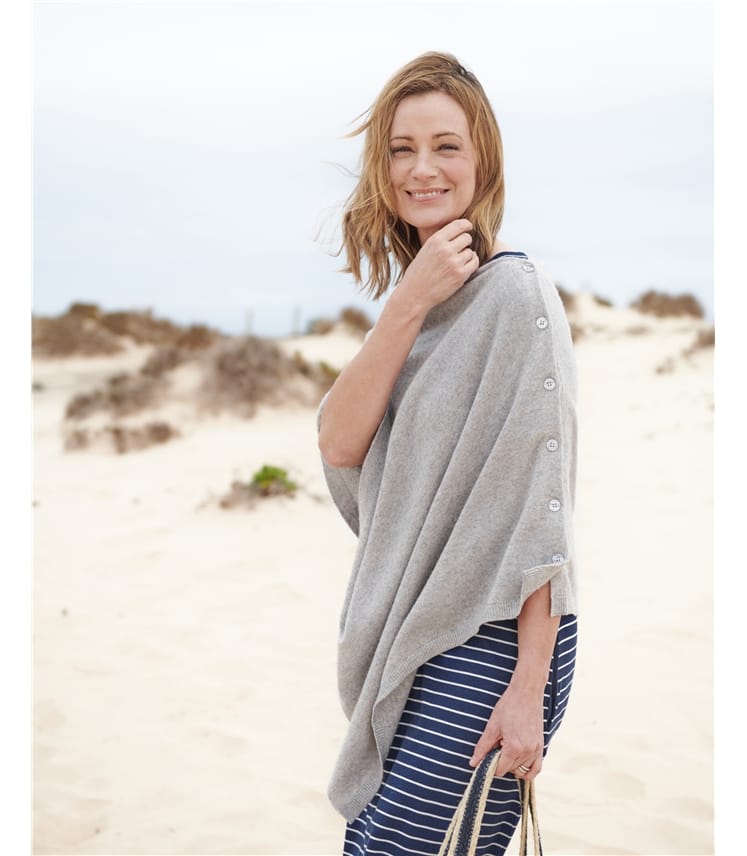 Navy | Cashmere Merino Blend Button Poncho | WoolOvers US