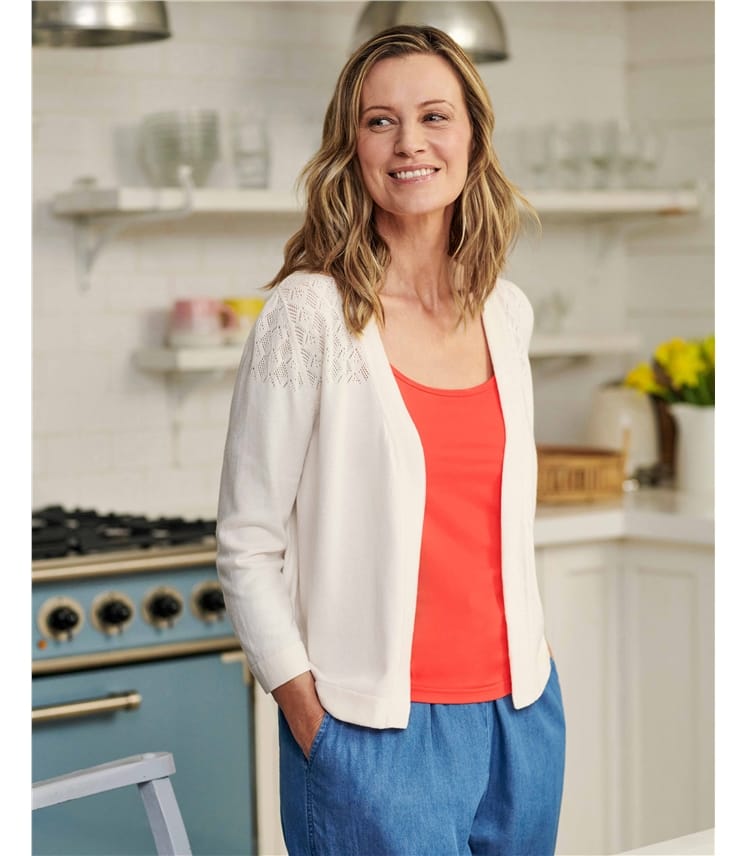 Cream | Pointelle Detail Cropped Cover Up | WoolOvers AU