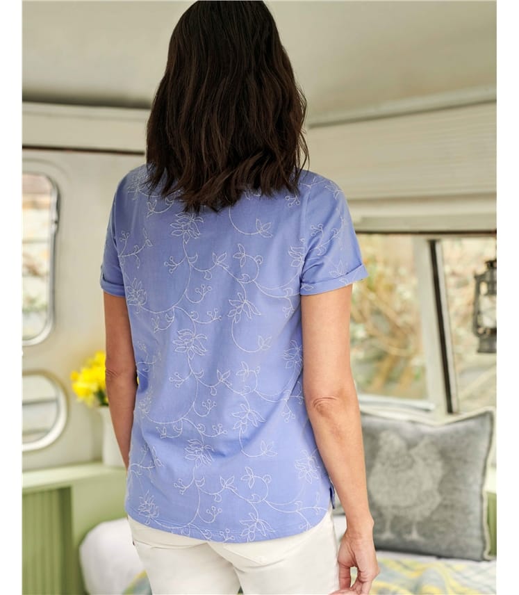 Periwinkle | Embroidered Cotton Tshirt | WoolOvers AU