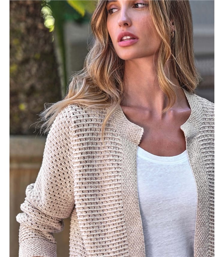 Natural | Cotton Mesh Edge To Edge Cardigan | WoolOvers UK