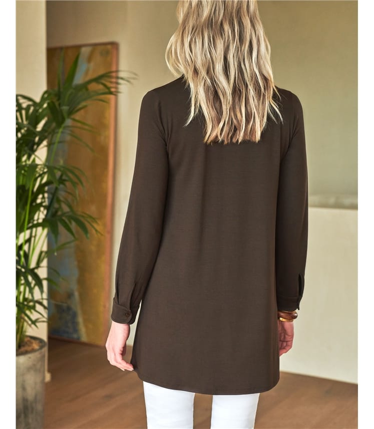 Chocolate | Jersey Collared Swing Tunic | WoolOvers US