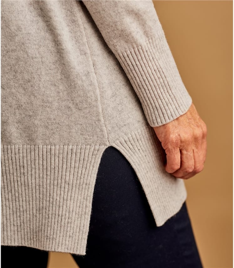Dove Grey Womens Cashmere Merino Deep V Neck Tunic Woolovers Au