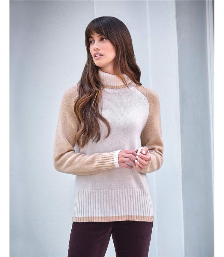Neutral Multi | Cashmere Lofty Color Block Sweater | WoolOvers US