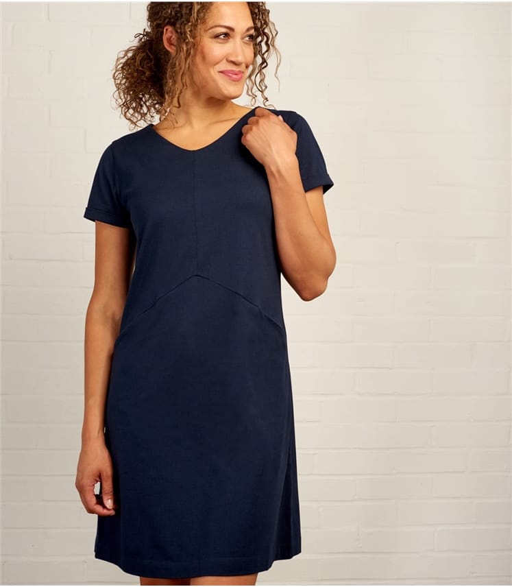 Navy Womens Short Sleeve Tunic Jersey Dress Woolovers Uk