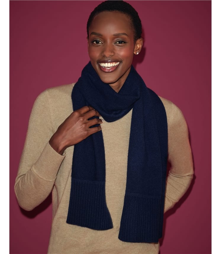 Navy | Pure Cashmere Scarf | WoolOvers UK