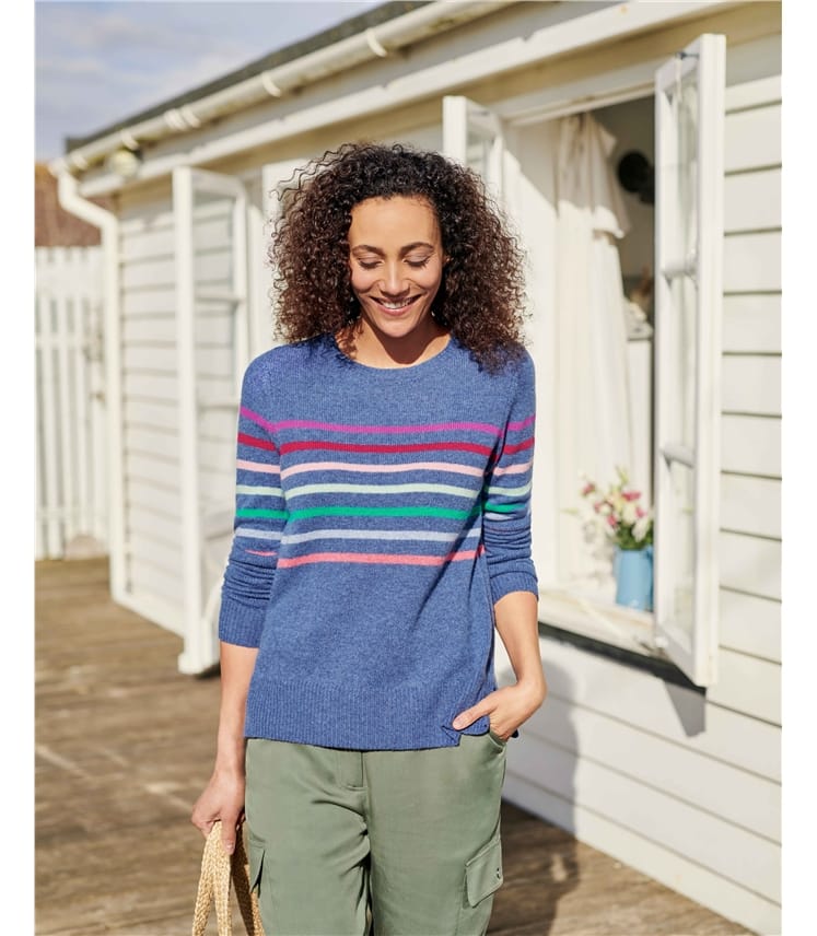 Jeans Multi | Pullover mit mehrfarbigen Streifen aus Lammwolle ...