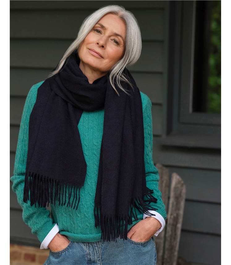 Navy | Wide Pure Wool Scarf | WoolOvers UK