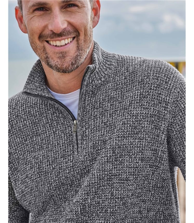 | Pull chiné torsadé à demi-zip - Homme | WoolOvers FR