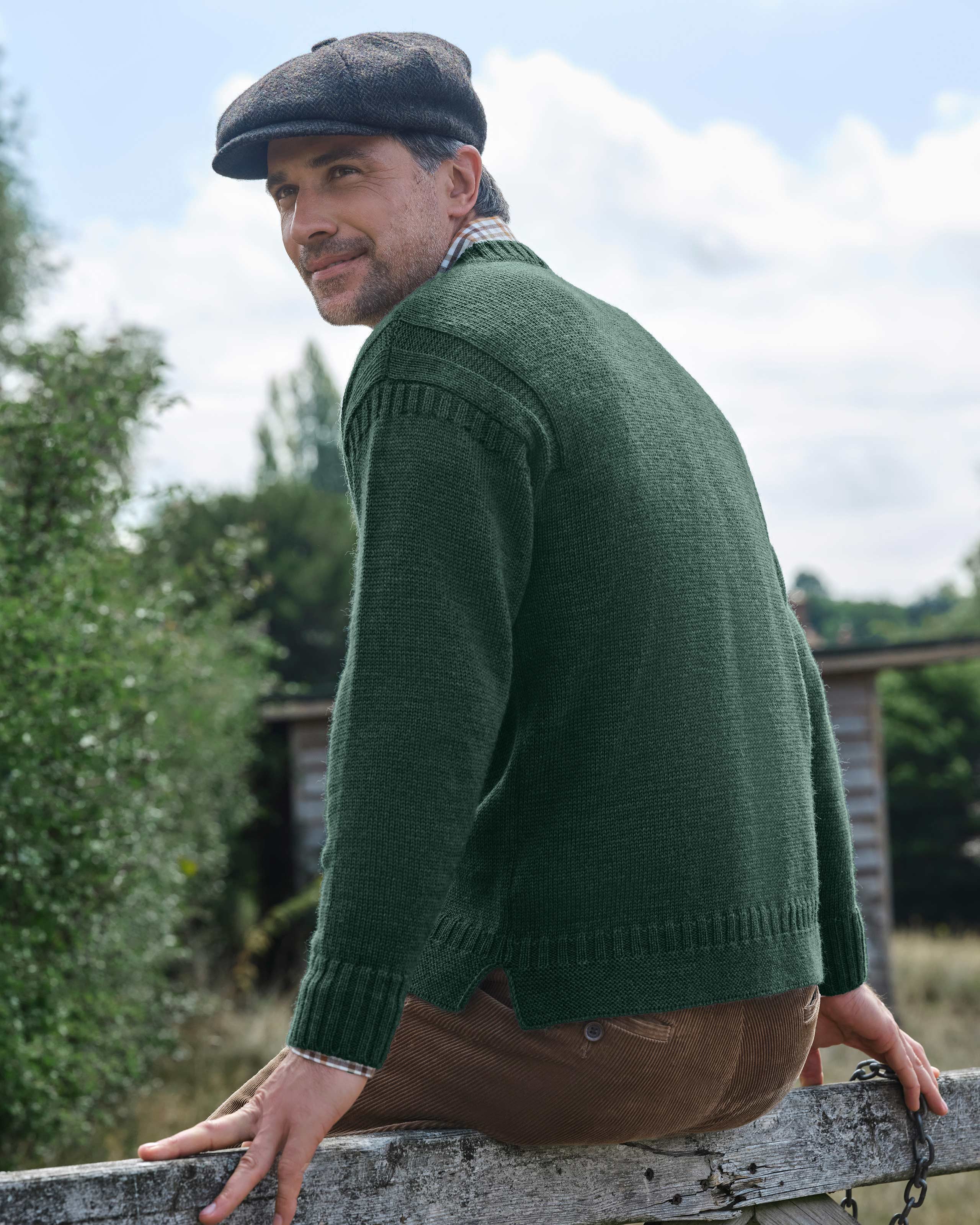 Deep Fern | 100% Pure Wool Knitted Guernsey Jumper | WoolOvers UK