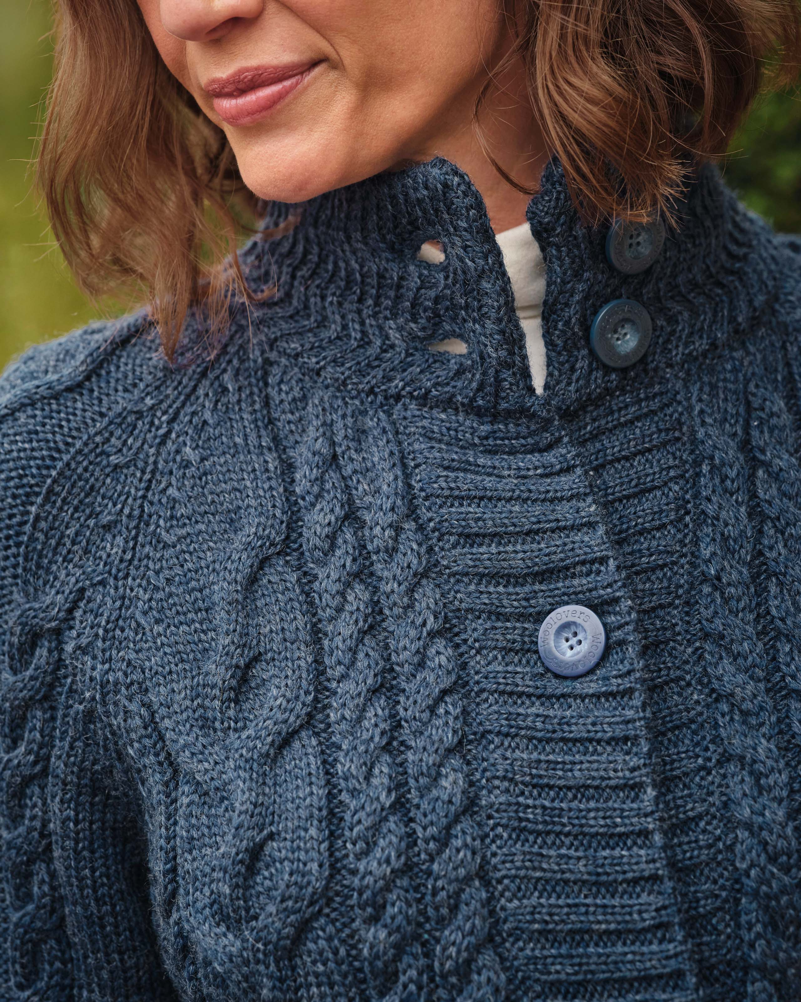 Denim Marl | Pure Wool Aran Coatigan | WoolOvers UK