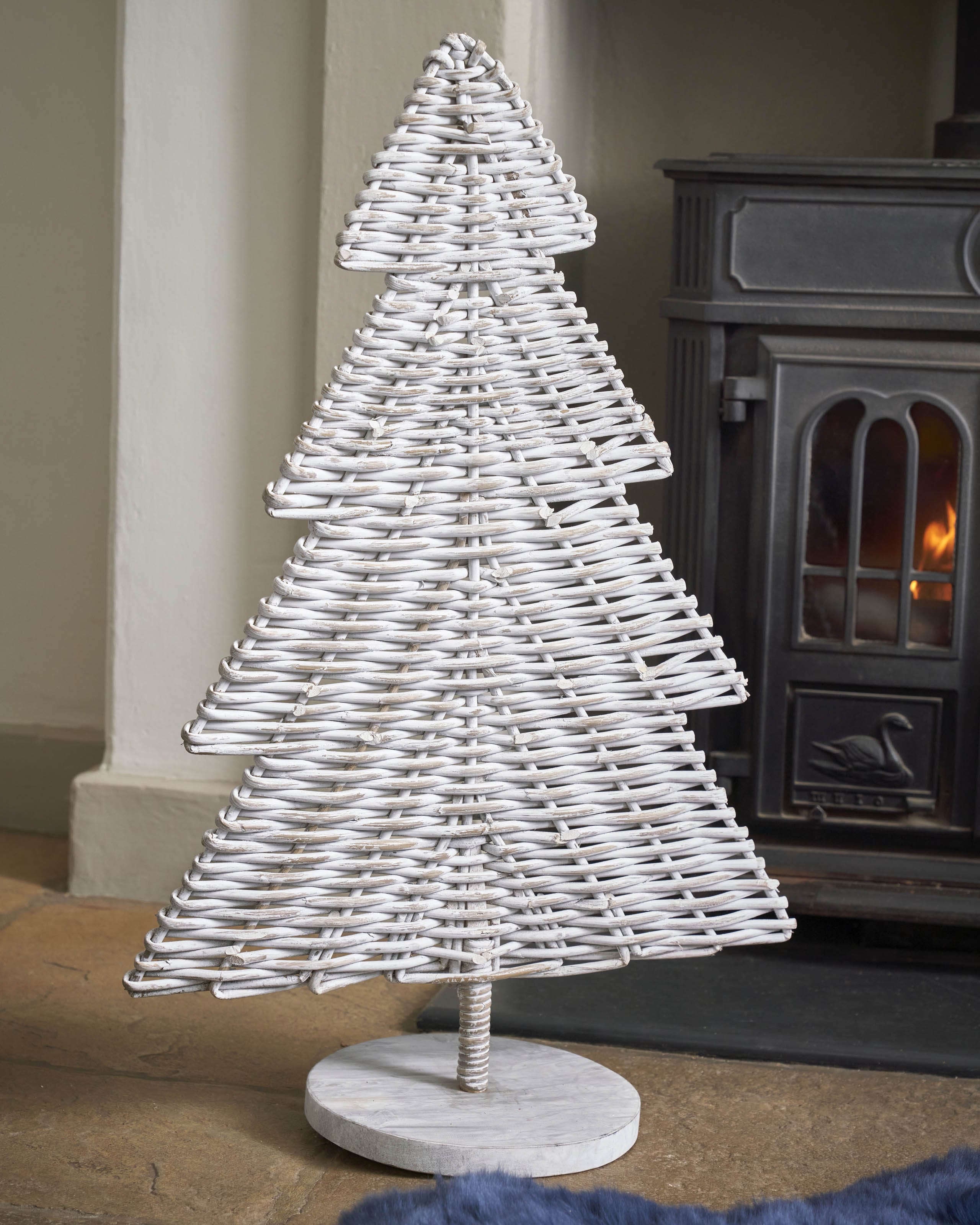 Rattan/White | Large Rattan Christmas Tree | WoolOvers UK