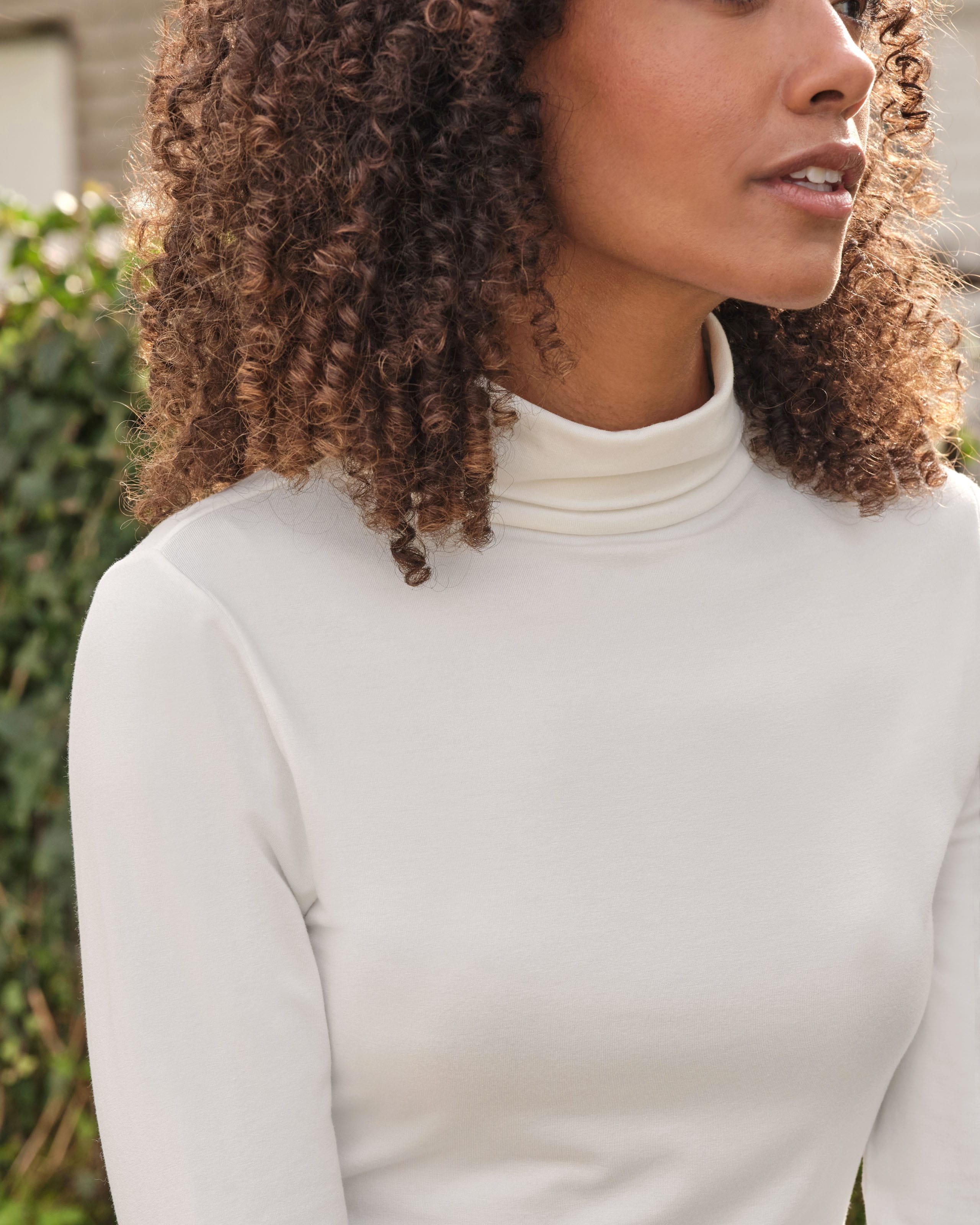 Cream | Jersey Slim Turtle Neck Top | WoolOvers US