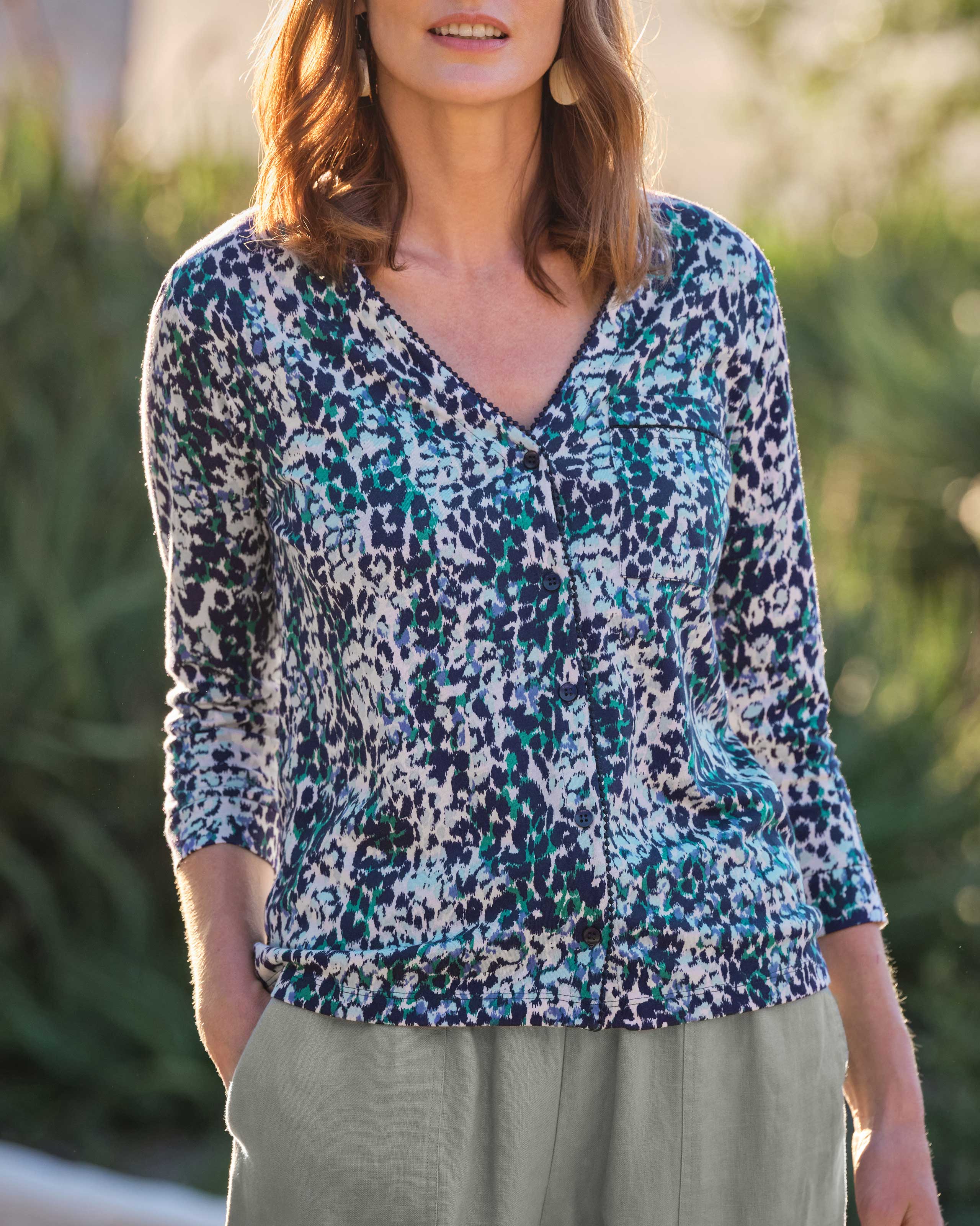 Textured Spot Print | Diamond Stitch Collarless Shirt | WoolOvers AU