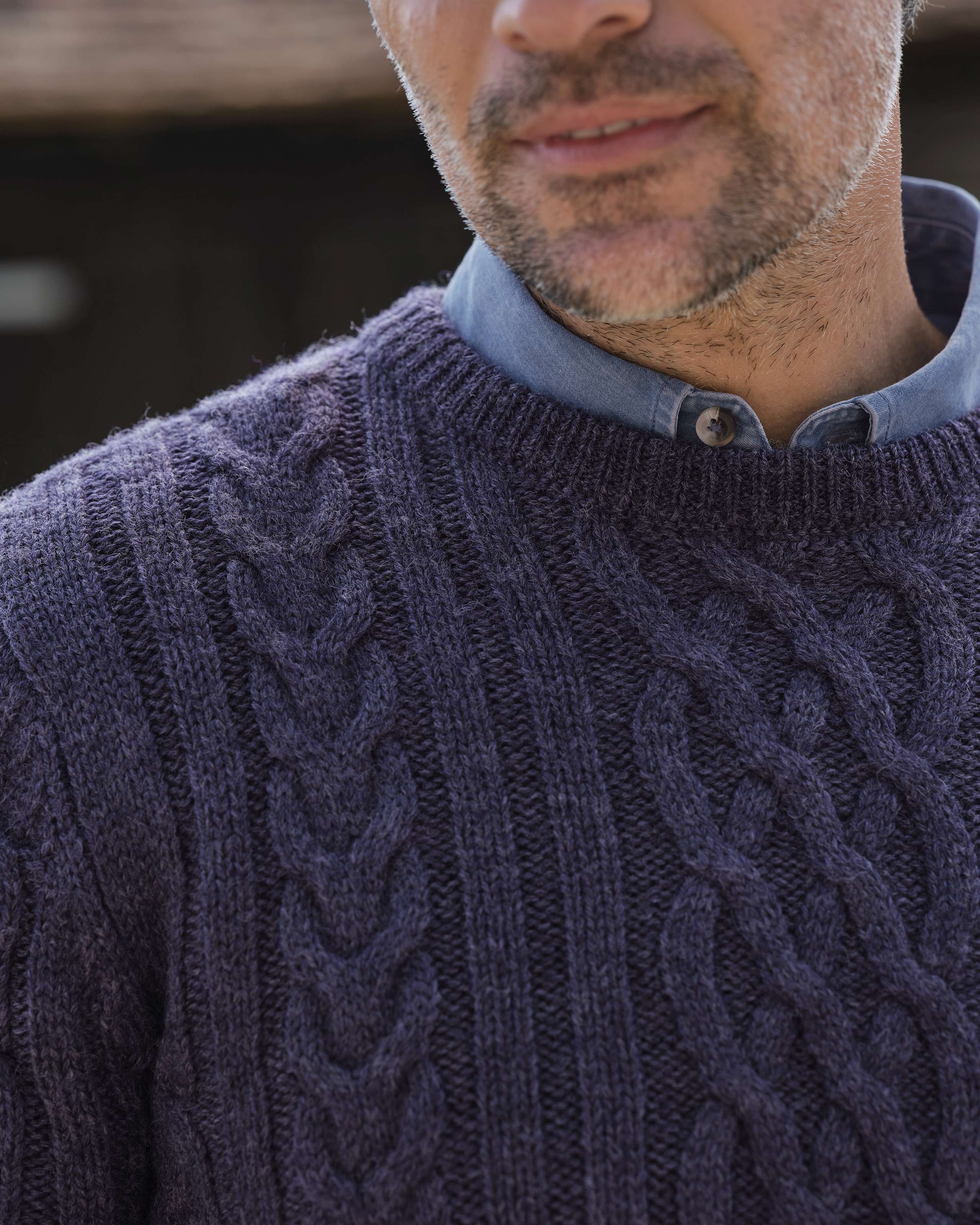 Fig Purple | Pure Wool Aran Knitted Jumper | WoolOvers UK