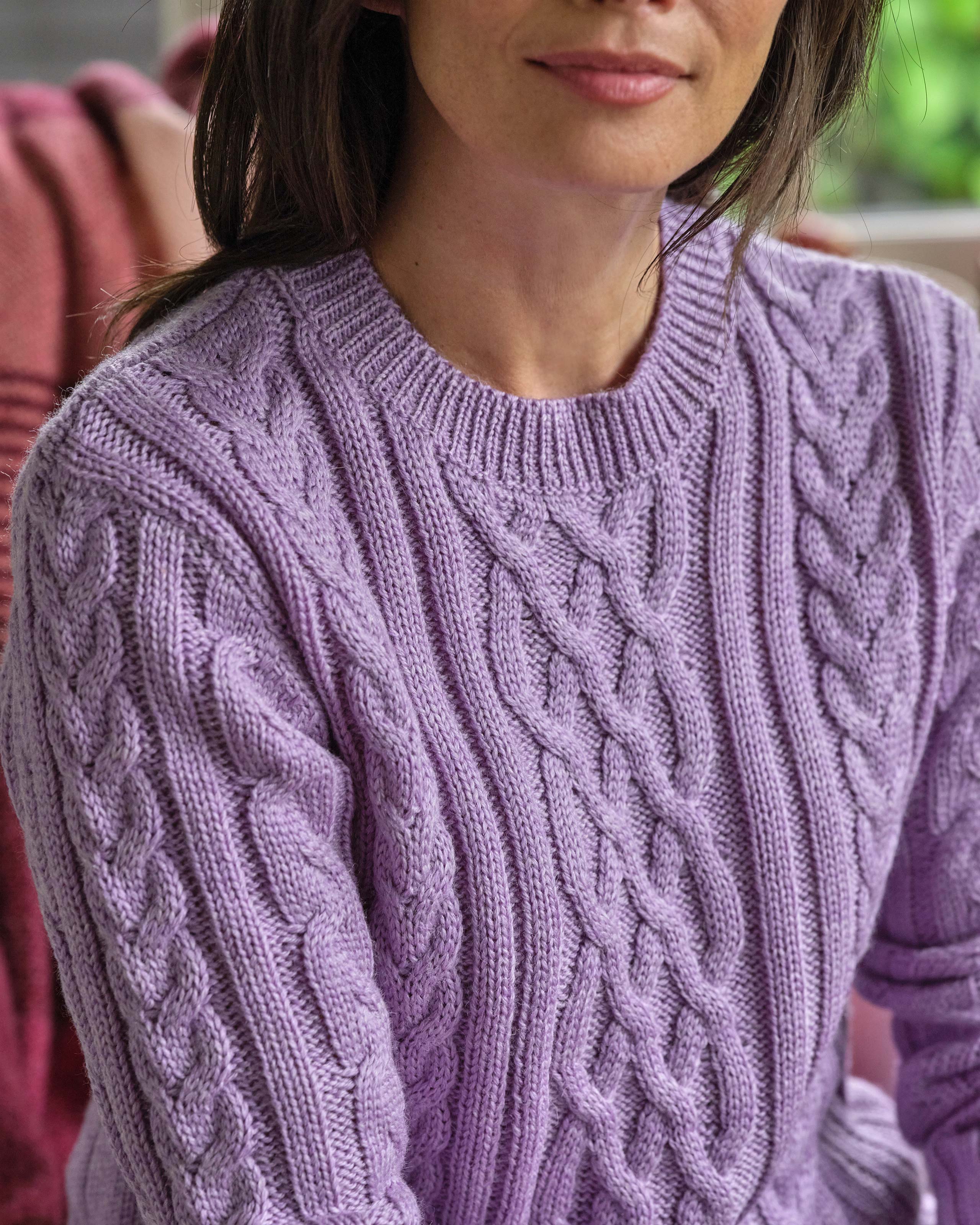 Lilac Marl | 100% Pure Wool Aran Crew Neck Sweater | WoolOvers US